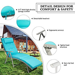 Tangkula 2 PCS Outdoor Folding Chaise Lounge Chair, Lightweight Recliner Chair w/ 7 Adjustable Backrest Positions, Patio Reclining Beach w/Removable Cushion & Pillow for Patio Poolside (Turquoise)