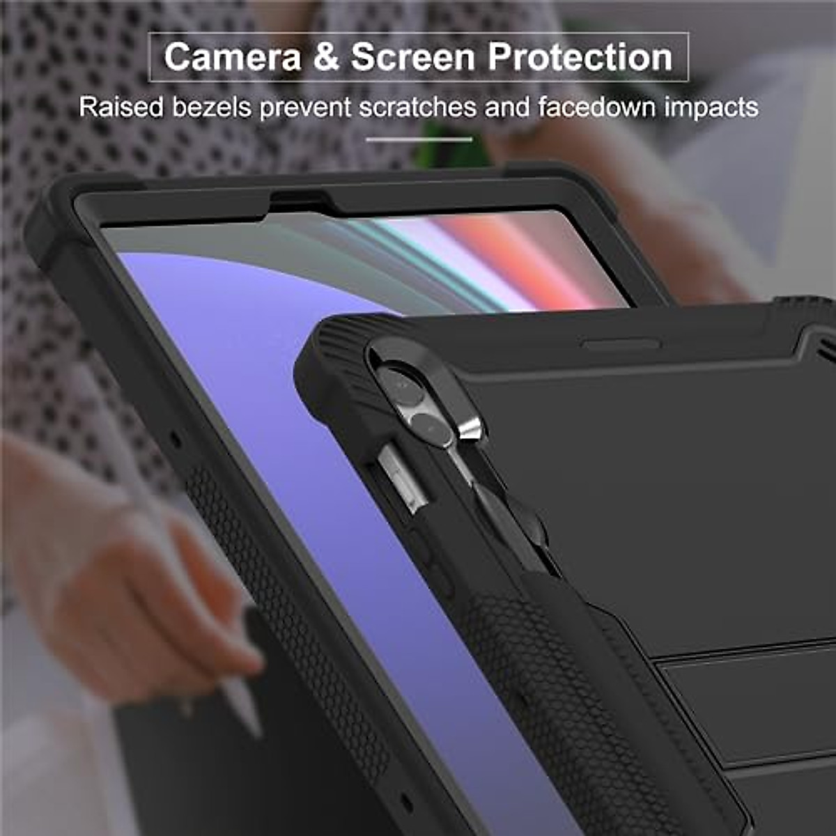 SaniMore Case for Samsung Galaxy Tab S9 Plus 12.4" Tablet 2023, Full-Body 3 Layers Rugged Kickstand Hybrid Case [Pen Holder] [Shock Absorbent] Cover for Galaxy S9+ Tablet SM-X810/X816B/X818U, Black