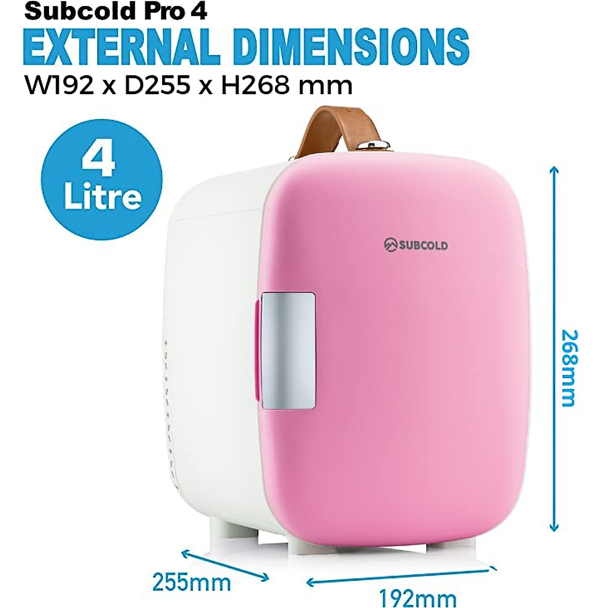Subcold Pro4 Luxury Mini Fridge Cooler 4 Litre / 6 Cans AC & Exclusive USB ECO Power Option | Portable Small Refrigerator For The Office, Bedroom, Car, Travel, Skincare & Cosmetic (Pink)