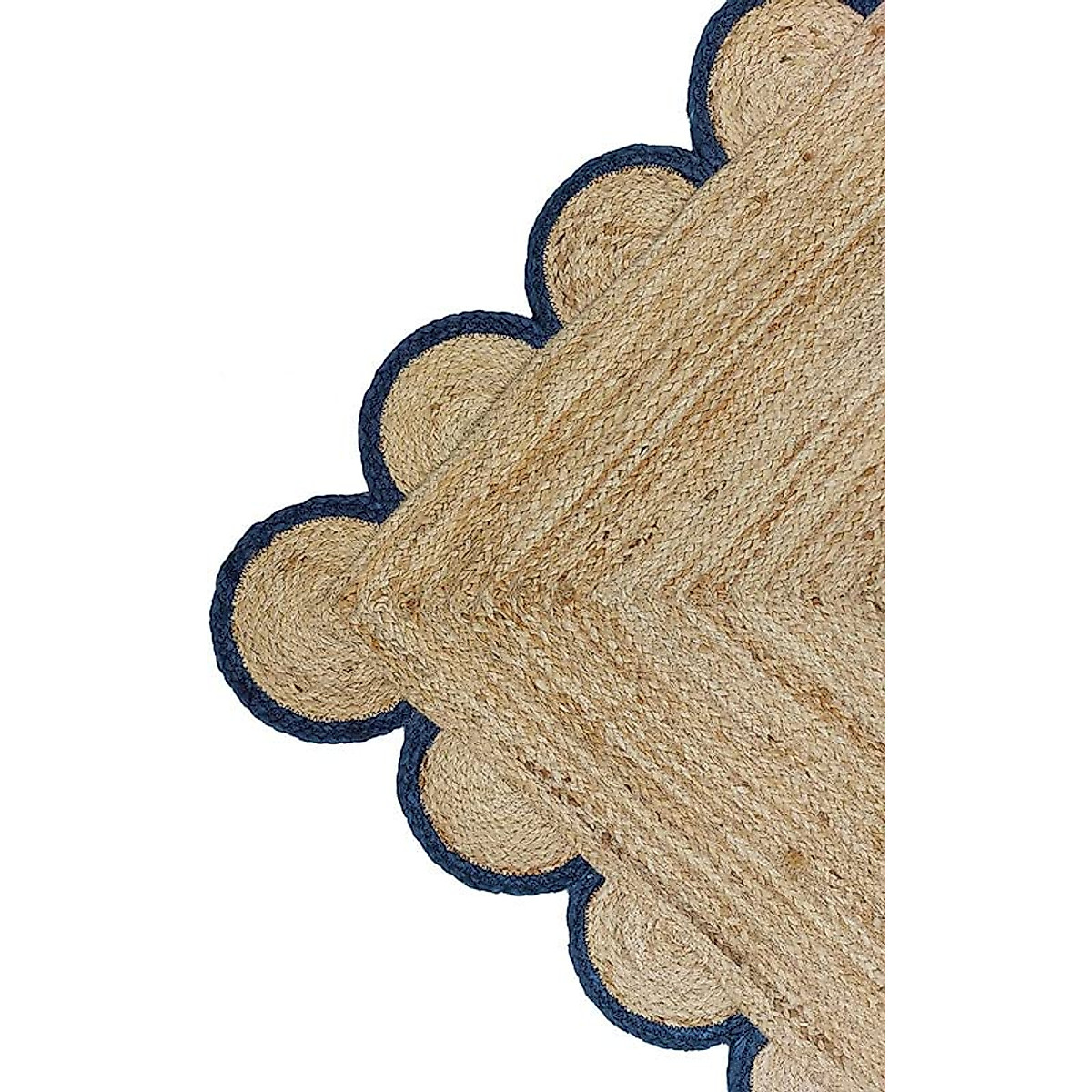Jute Area Rug for Home and Living Room Décor Rectangular Scalloped Vintage Jute Area Rug Carpet Navy 2' x 3' by Varsha Textile