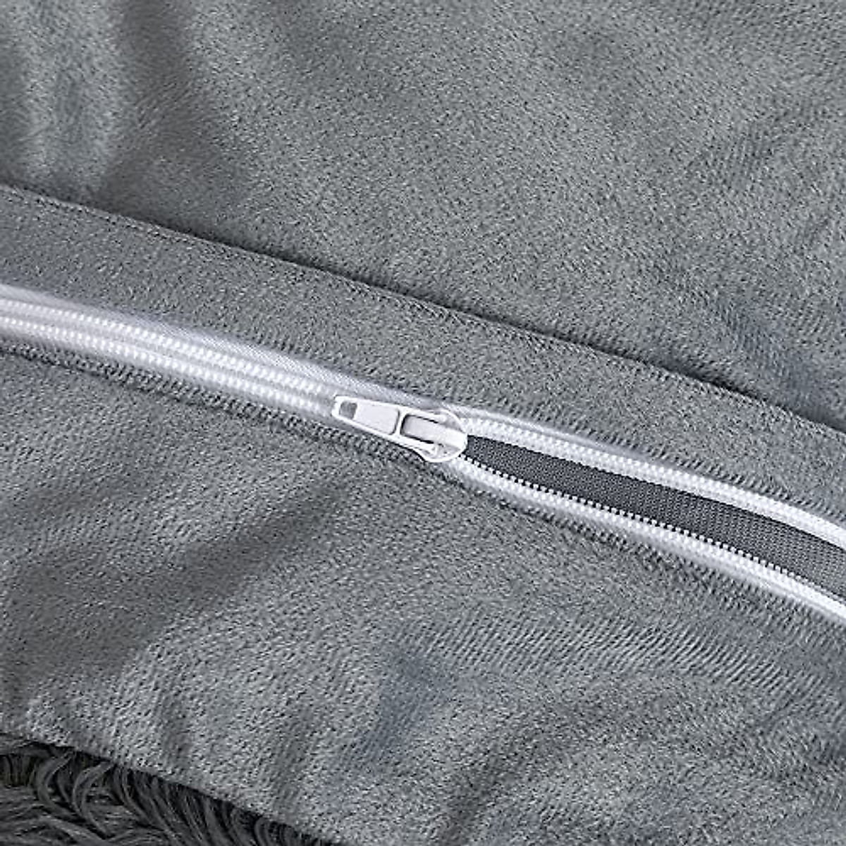 Plushii 3 Piece Fluffy Comforter Set Queen, Luxury Super Soft with Zipper Closure, Truly Velvet Duvet Cover Queen with 1 Faux Fur Comforter Cover & 2 Faux Fur Pillow Shams, Dark Grey