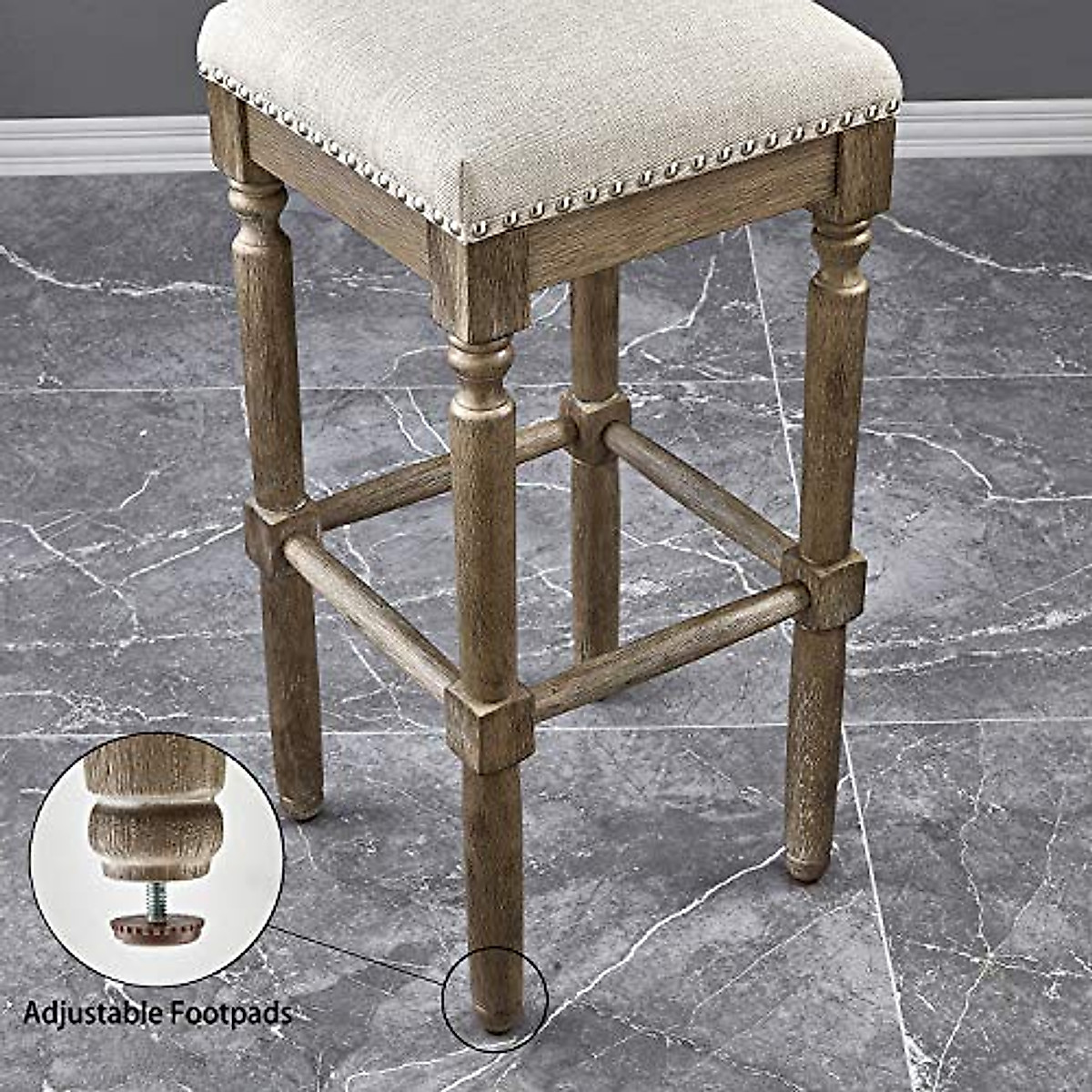 Ball & Cast Pub Height Bar Stools Upholstered Pub Stool Weathered Oak finish 30"H, Taupe Fabric 2-Pack