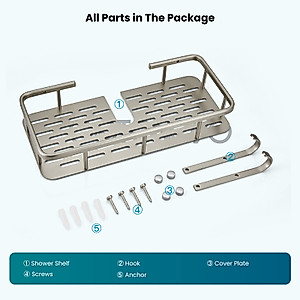 gotonovo Brushed Nickel Shower Shelf Wall Mount Solid Brass Essential Shower Rack Single Pack One Layer Bathroom Shower Rack Basket Arm Mount Shower Storage