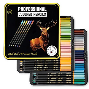 Black Widow Monarch Colored Pencils For Adult Coloring - 48 Coloring Pencils With Smooth Pigments - Best Color Pencil Set For Adult Coloring Books And Drawing.