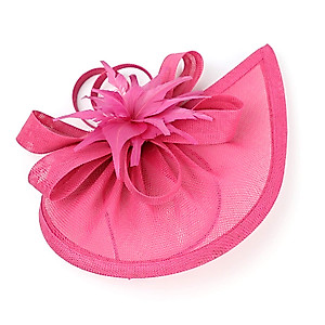 Bubbmi Sinamay Fascinator Hat with Top Flower, Women Feather Pillbox Headwear, Church Wedding Derby Cocktail Tea Party Headpiece(C hot Pink)