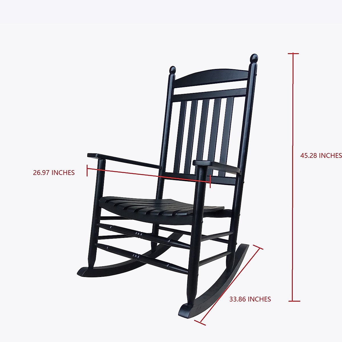 Rocking Rocker-A040BK Black Wood Porch Rocker/Outdoor Rocking Chair -Easy to Assemble-Comfortable Size-Outdoor or Indoor Use
