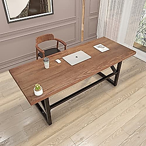 MTMFURFS Solid Wood Desk for Home Office desks Office Table with Extra Thick 1.96" Standing Desk Natural Furniture Simple Study Workstation Brown, 55" D x 27" W x 29" H