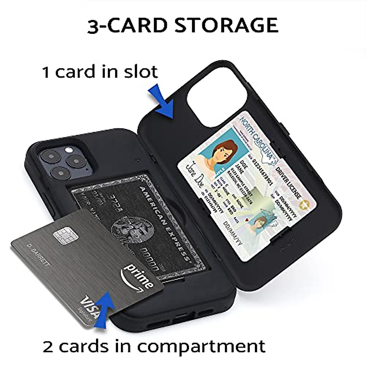 TORU CX PRO Case for iPhone 12/12 Pro, with Card Holder | Slim Protective Shockproof Cover with Hidden Credit Cards Wallet Flip Slot Compartment Kickstand | Include Mirror and Wrist Strap - Black