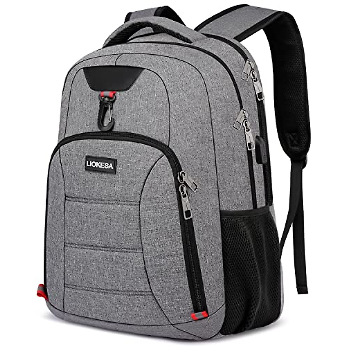 Liokesa Laptop Backpack for Men, School Backpack for Teen Boys with USB Charging Port, Travel Water Resistant Students Book Bags, Large College Work Back Pack Fit 15.6 Inch Laptop, Grey
