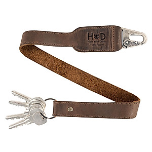 Hide & Drink, Keychain Lanyard, Badge Holder, Clip to Attach to House, Car, and Apartment Keys, ID, Full Grain Leather, Handmade, Bourbon Brown