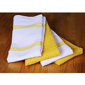 AMOUR INFINI Kitchen Towels Pack of 4 Absorbent, Quick Drying Premium Terry Cotton Dish Towel with Hanging Loop 16x28 Inch Hand & Tea Towels (Yellow)