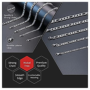 Monily Chain Necklace for Men 4MM 16 Inches Stainless Steel Figaro Link Chain for Women Boys
