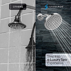 SparkPod 6" Rain Shower Head with 6" Shower Arm - High Pressure Rain - Luxury Modern Look - No Hassle Tool-less 1-Min Installation (Chrome)