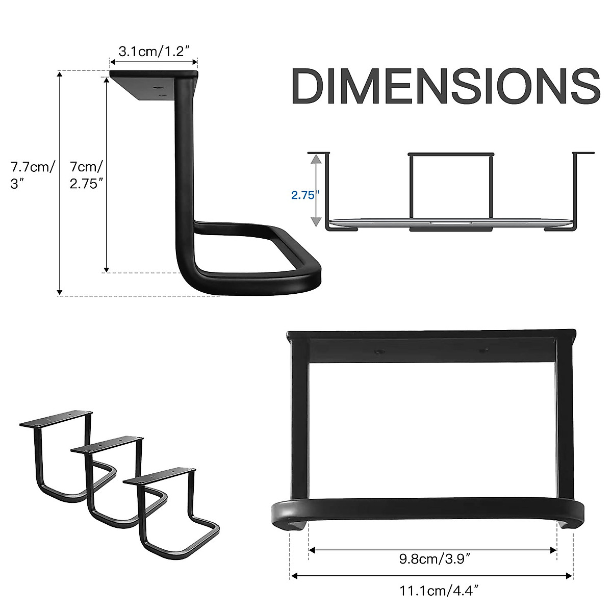 Under Desk Laptop Mount, Under Desk Shelf Bracket Compatible with Devices Tall Maximum 2.7”, Aluminum Under Desk Laptop Holder Stand Tray for Laptop, MacBook, Keyboard, Modem, Playstation 4 & More