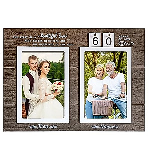 Yakucho Then & Now Anniversary Picture Frame, 1-99 Years Wedding Gift - Anniversary Wood Photo Frame, Engagement Bridal Shower Gifts with Sentimental Quote - Holds 2 4x6 Inches Photos (Then & Now)