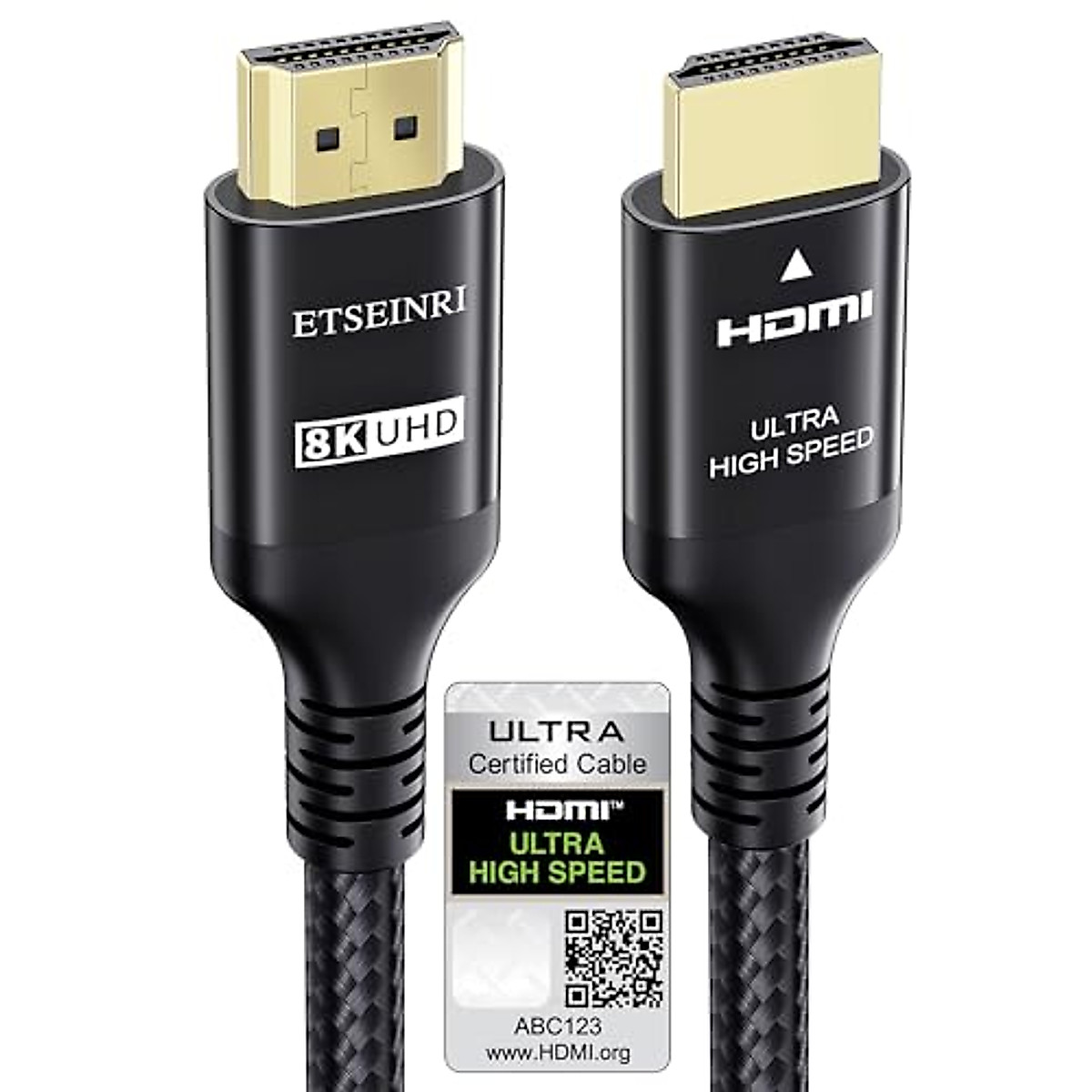 Etseinri 10K 8K 4K HDMI Cable 6.6ft, Certified 48Gbps Ultra High Speed HDMI® Cable 4K@120Hz 8K@60Hz eARC HDCP 2.2&2.3 Dynamic HDR D.olby Atmos Compatible with PS5 X-Box HDTV Monitor
