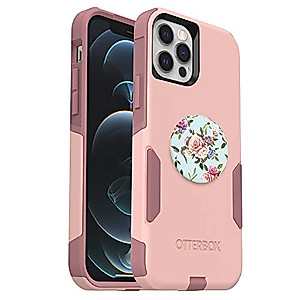 OtterBox Bundle: COMMUTER SERIES Case for iPhone 12 & iPhone 12 Pro - (BALLET WAY) + PopSockets PopGrip - (RETRO WILD ROSE)
