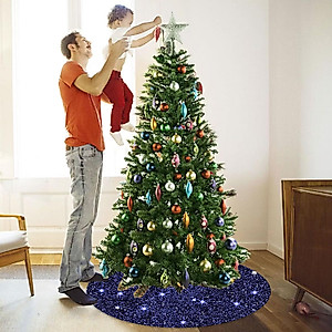 Navy Blue Sparkly Sequin Tree Skirt 36 Inches Christmas Ring Glitter Collar Blanket for Halloween 6ft Tree Navy Xmas Velvet Skirt for Home Festival Decoration