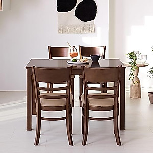 Livinia 5 Piece Cabin Wooden Dining Room Table Set with 4 Ladder Back Chairs (Walnut)