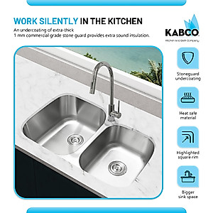 KABCO 32 Inch Stainless Steel 60/40 Double Unequal Bowl Classic Kitchen Sink Only, Extra Thick 16 Gauge Undermount Rust Resistant, Sound and Heatproof Sink