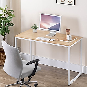 ZINUS Jennifer 47 Inch Computer Workstation, Office Desk - White Frame & Natural Top