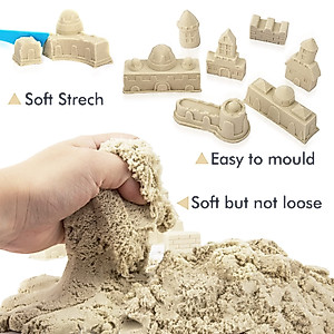 Play Sand for Kids, 3lbs Magic Sand, Building Castle Sand Molds Tools, Construction Trucks, Construction Toys and Signs, Sand Tray and Storage Bag, 43PCS Sandbox Toys Set for Toddlers Kids Boys Grils