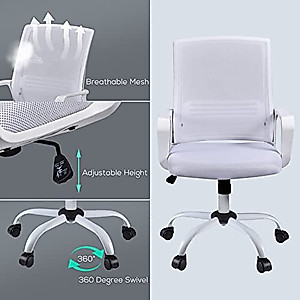 Ergonomic Home Office Desk Chairs, Mesh Chair with Lumbar Back Support Armrest, Height Adjustable Executive Rolling Swivel Computer Chair, Mid Back Task Chair for Home Office Work, White