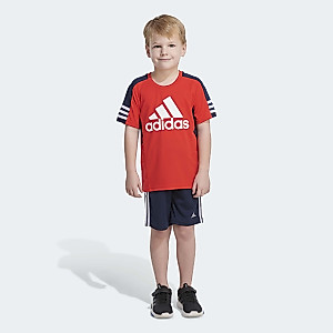 adidas Boys' Baby 2 Piece Game Time Short Set, Vivid Red, 24 Months