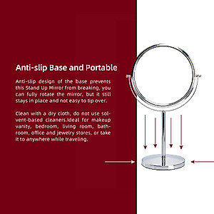 Tabletop Makeup Mirror with Magnification 8" Double-Sided Vanity Mirror 1X/10X Magnifying Mirror with Stand,Classic Round Desktop Make Up Mirror for Bathroom Bedroom,15" Height,Bright Silver,No Light