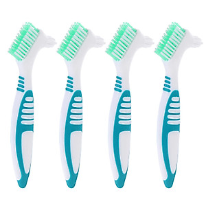 Healifty 4 Pcs Hard Denture Brush Double Sided Toothbrush Multi- Layered Bristles Fake Teeth Cleaning Brush Denture Care (Green)