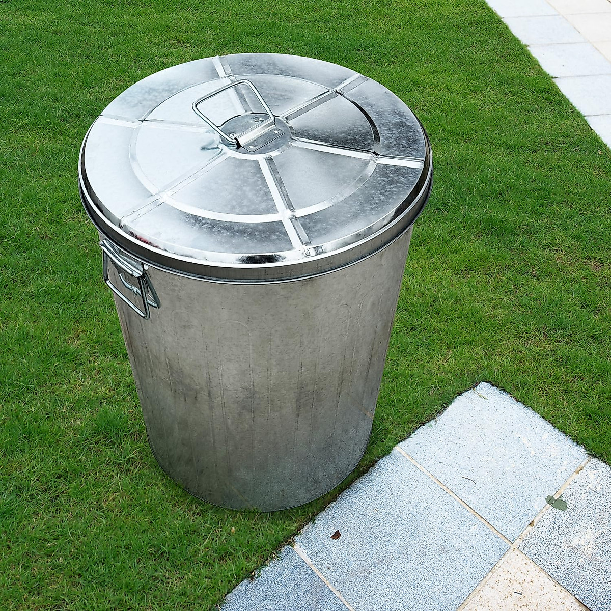 Plexon Trash can with lid - Pre-Galvanized Trash Can with Lid Round, Steel, 20gal, Gray, Sold as 2 Pack - Metal Trash can - Outdoor Garbage can with lid - Galvanized 2 Trash cans with 2 lids, Grey