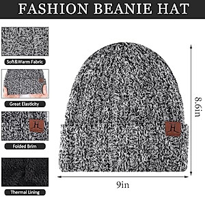 Womens Winter Warm Knit Beanie Hat Touchscreen Gloves Long Neck Scarf Set with Fleece Lined Skull Caps Gifts for Women Men Black