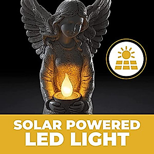 VP Home Heavenly Angel Solar Powered Outdoor Decor Garden Light with LED Crackled Glass Globe Fairy Outdoor Figurine Light for Home, Patio, Yard Art Resin Fairy Garden Solar Light