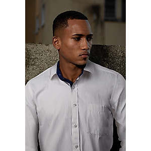 Alizeal Men's Business Slim Fit Dress Shirt Long Sleeve Patchwork Button-Down Shirt, Black and Dark Green-L