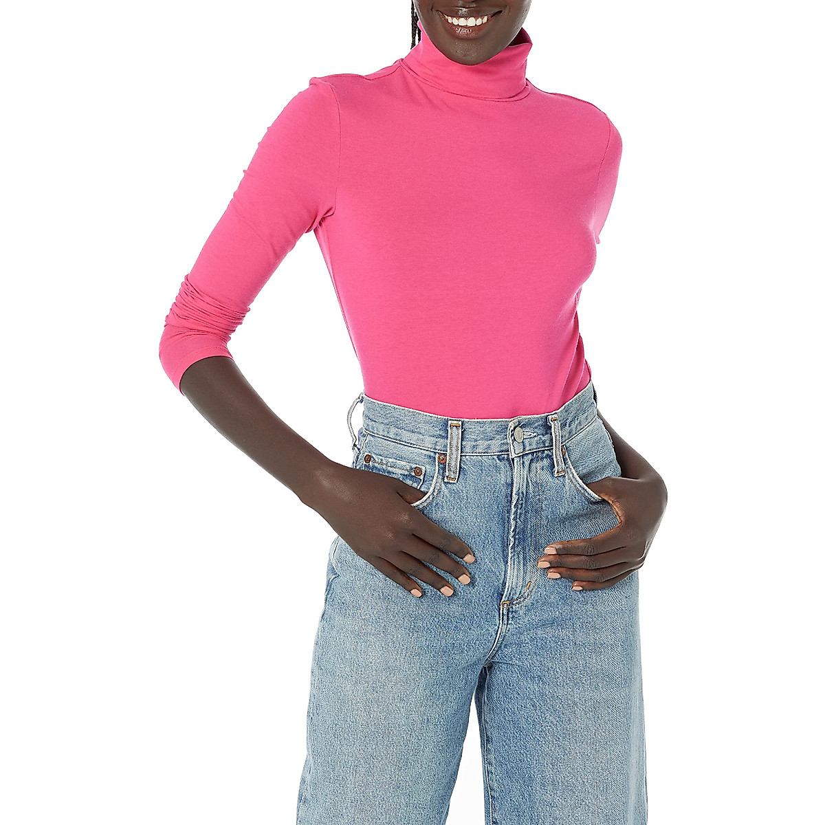 Amazon Essentials Women's Long-Sleeve Turtleneck (Available in Plus Size), Hot Pink, Medium