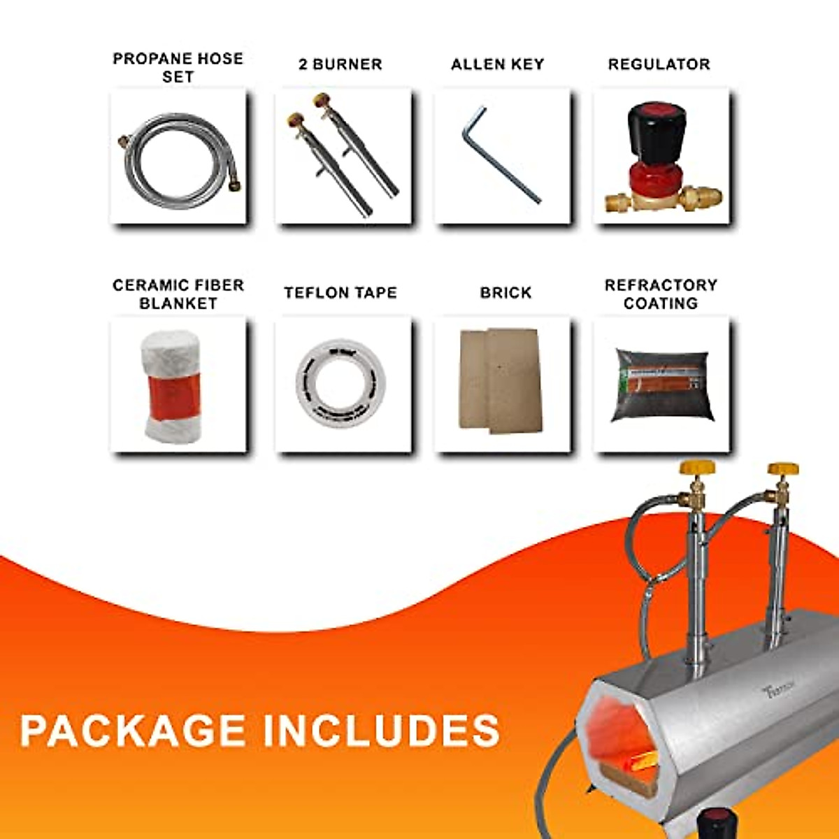 FEBTECH Portable Propane Blacksmith Forge Double Burner, 2600F Rated, for Knife making Blacksmith Farrier Bladesmith Forging Tools & Heat Treatment - Hexagonal Shape Forge