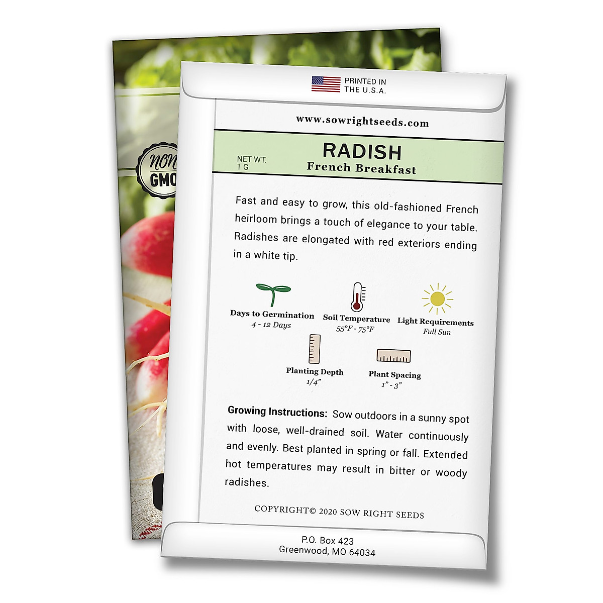 Sow Right Seeds - French Breakfast Radish Seed for Planting - Non-GMO Heirloom Packet with Instructions to Plant a Home Vegetable Garden - Fast Growing Variety - Long and Tapered with Spicy Flavor (1)