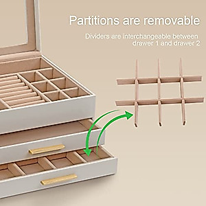 Somduy Jewelry Box Organizer for Women,3 Layers Jewelry Storage Display Box with Glass Lid,Gift for Christmas,3 Drawers,Large Capacity for Necklace Earrings Bracelets Rings,White