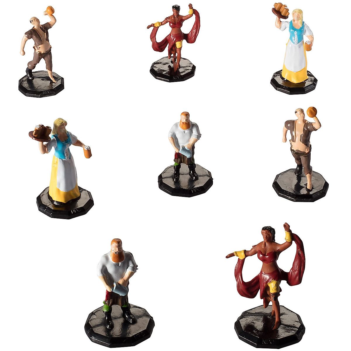 Monster Townsfolk Mini Fantasy Figures - 8pc Hand-Painted Pub Workers Non Player Character NPC Miniatures- 1" Hex-Sized Compatible w DND Dungeons Dragons Pathfinder RPG Tabletop Games