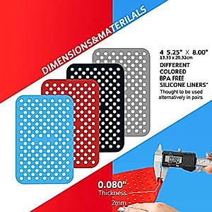 Dual Basket Silicone Air Fryer Liners Pack of 4, Reusable, with Magnetic Cheat Sheet for Ninja Foodie/DUALZONE and Other Dual Basket Air Fryer Kitchen Accessories