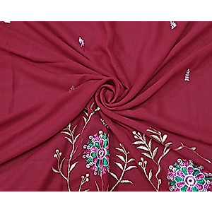 Peegli Indian Vintage Maroon Dress Material Georgette Blend Recycled Fabric Embroidered DIY Craft Textile