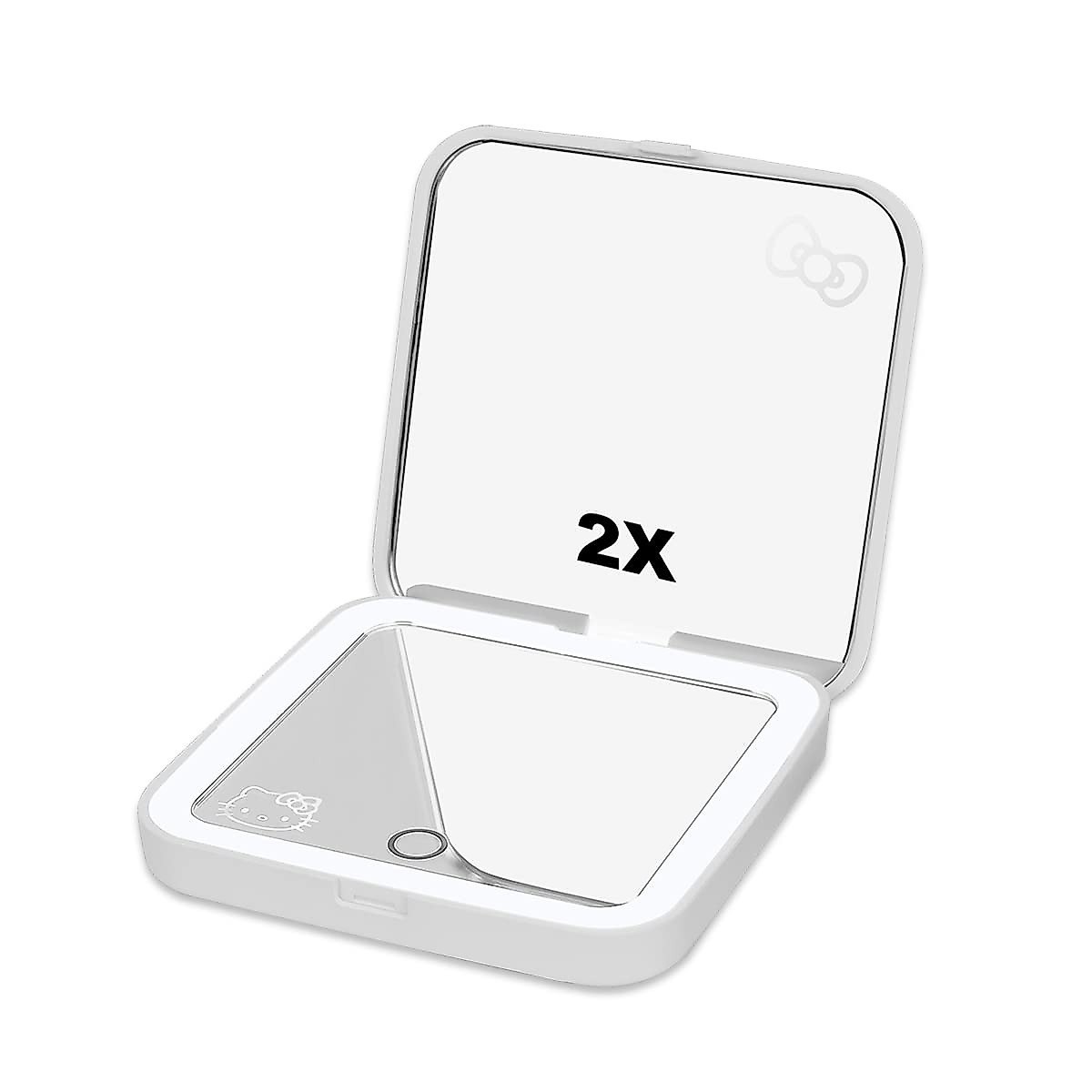 Impressions Vanity Hello Kitty Supercute Compact Mirror with Touch Sensor Switch for Adjustable Brightness, Lighted Makeup Mirror with LED Lights and 2X Magnifying Mirror Top (White)