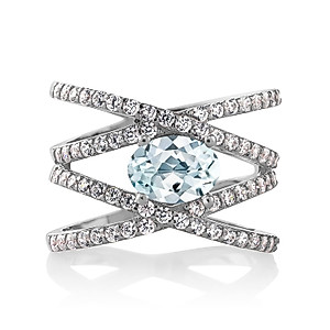 Gem Stone King 925 Sterling Silver Oval Gemstone Birthstone Criss Cross Engagement Ring | Oval 8X6MM Ring For Women | Available In Size 5, 6, 7, 8, 9