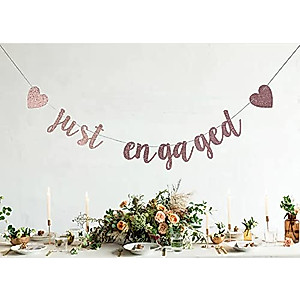 Just Engaged Rose Gold Glitter Banner, Bridal Shower, Engagement, Bachelorette,Wedding Announcement Party Photo Props