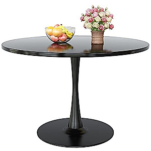 DKLGG Black Round, 42.1" Tulip Kitchen Dining 4-6 People with MDF Top & Pedestal Base, Mid-Century End Leisure Coffee Office Living Room Table