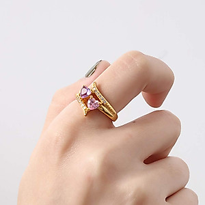 Lam Hub Fong Mom Ring Sterling Silver Personalized 2 Birthstones Rings for Women Custom Name Ring Gold Promise Rings for Her Christmas Gifts for Grandmother Wife New Mom