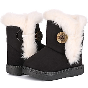 Femizee Toddler Girls Boots Warm Winter Snow Boots for Kid Boys Flat Button Size 8 Toddler,Black 26