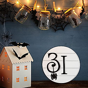 Halloween Round Wooden Sign Figure 31 Table Sign Shiplap Halloween Freestanding Block Sign Tabletop Halloween Front Door Decor for Home Outdoor Indoor Party Decoration (Black)