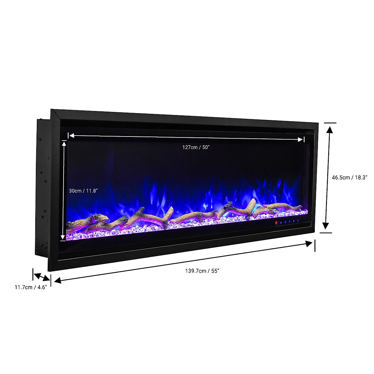 Kennedy II 42 Inch WiFi-Enabled Electric Fireplace, Wall Mount and Insert, Slim Modern Electric Fireplace Insert, Multicolor Realistic Flame, Touch Screen, Remote Control, Logs and Crystals, Black