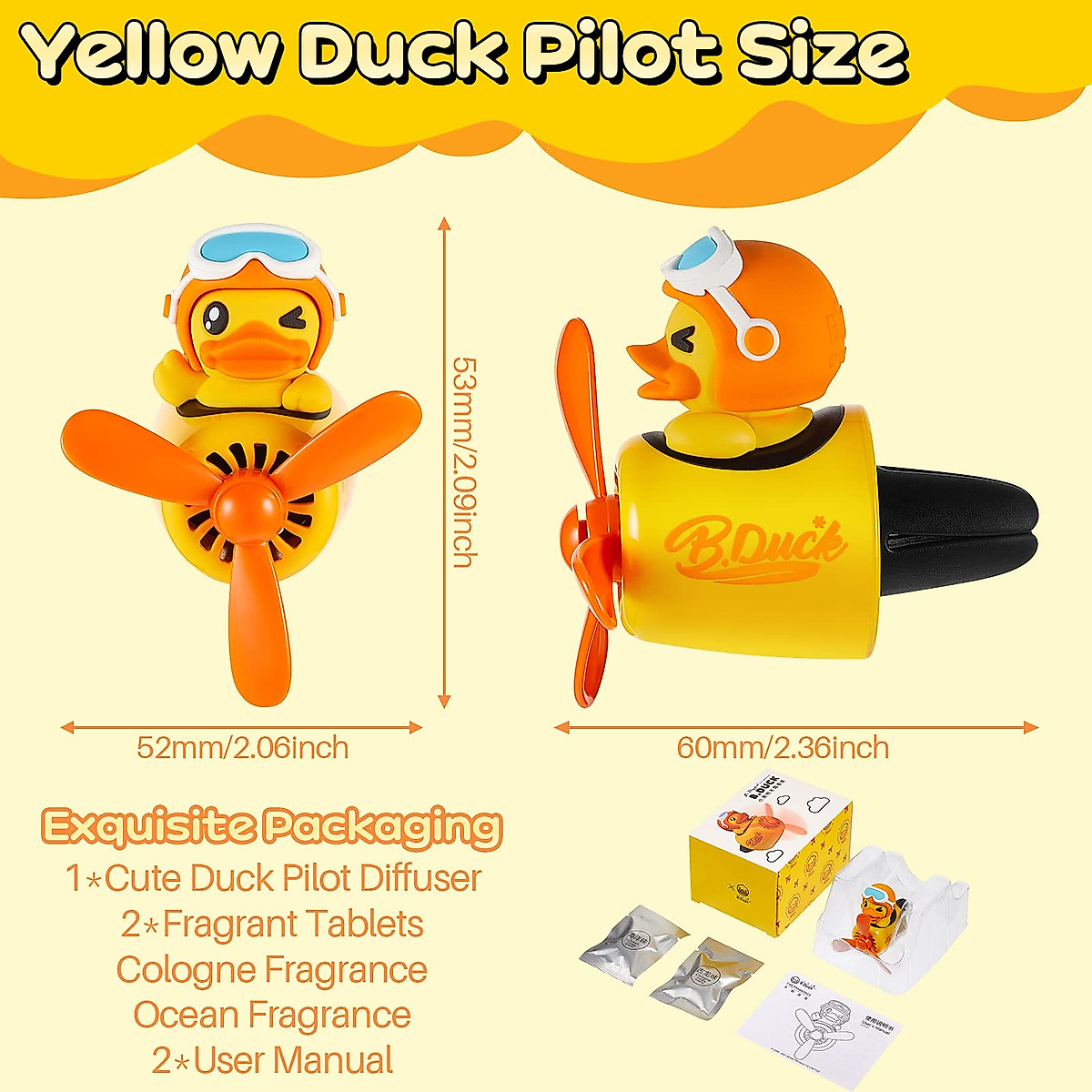Duck Car Air Freshener Cute Diffuser Rotating Propeller Outlet Vent Fresheners Automotive Duck Air Fresheners Aromatherapy Ornament Car Accessories(Duck Style)